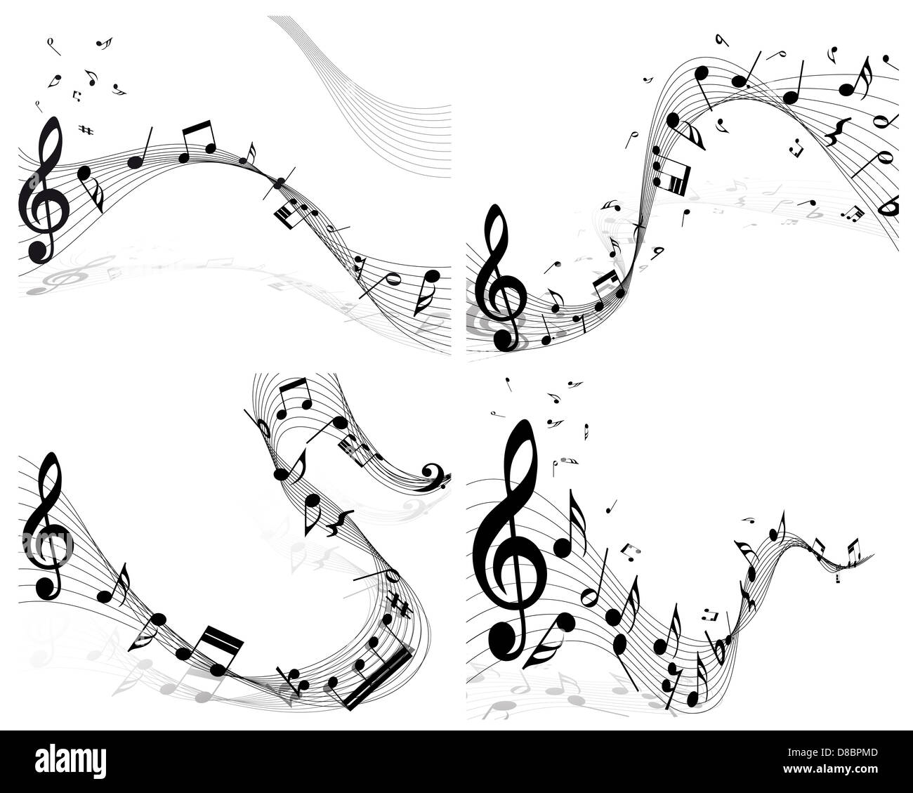 Musical note staff set. Four images. Vector illustration Stock Photo ...