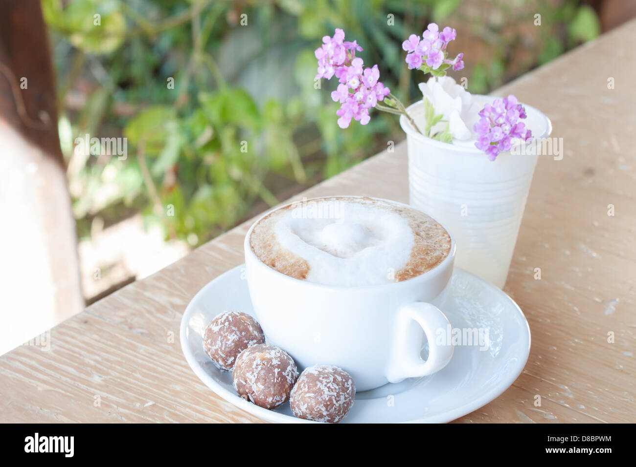cappuccino coffee sweets table "cappuccino foam" flowers outside ...