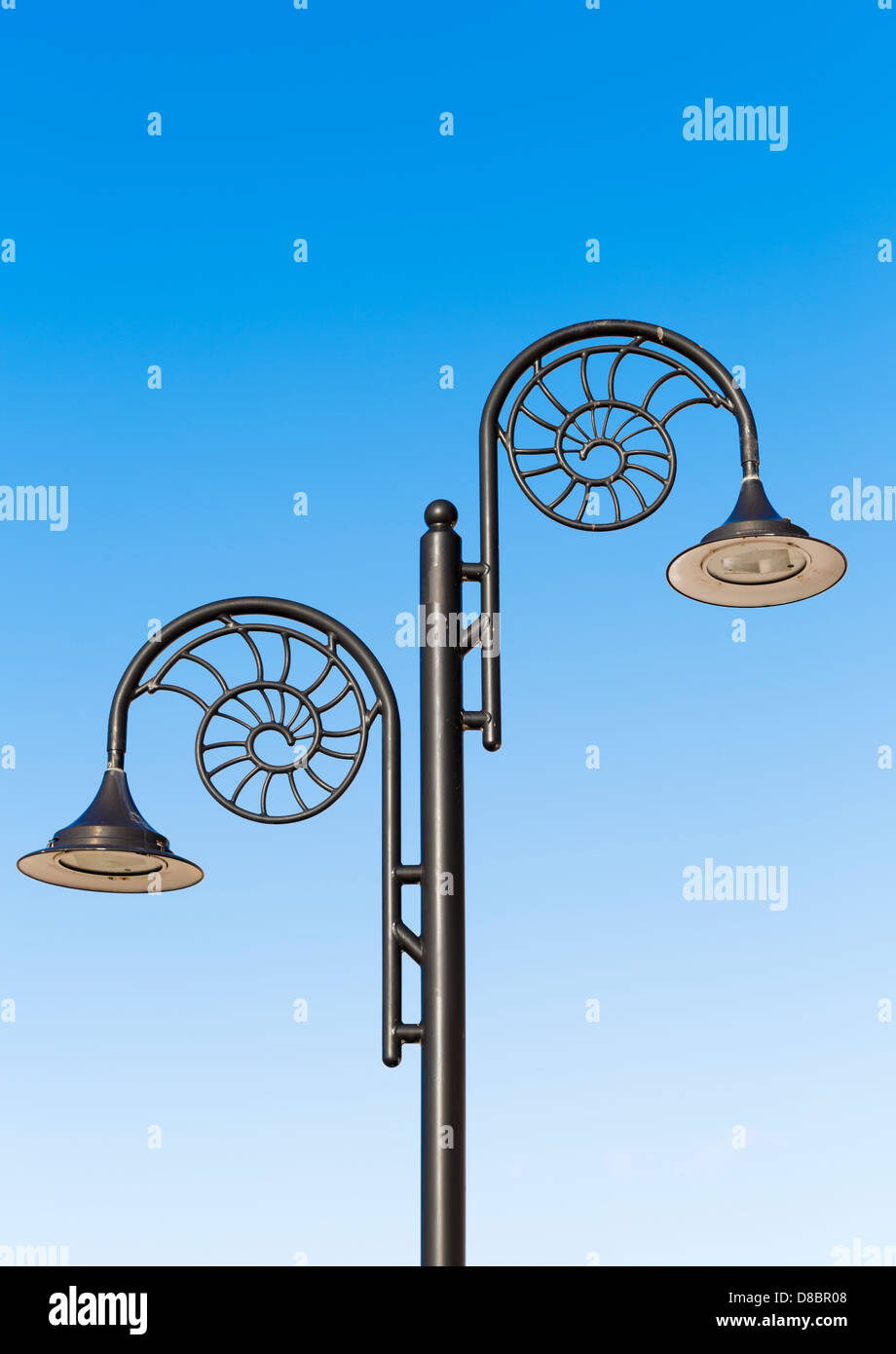 decorative light stand on the seafront at Lyme Regis, Devon, England ...