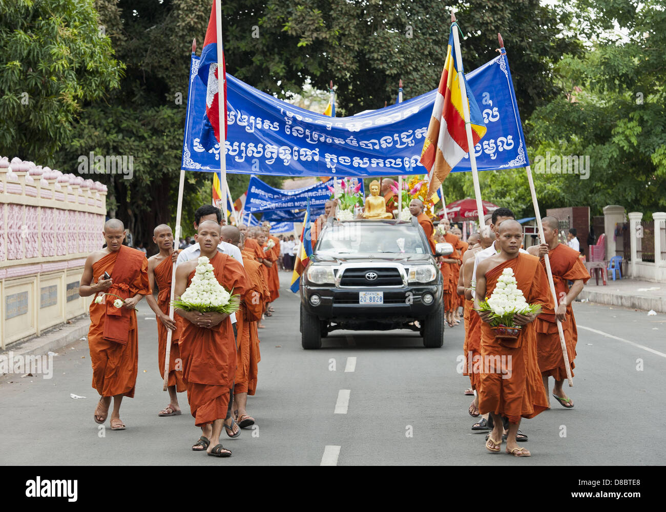 Phnom Penh, Cambodia. May 24, 2013. Monks celebrate Visak Bochea Day ...