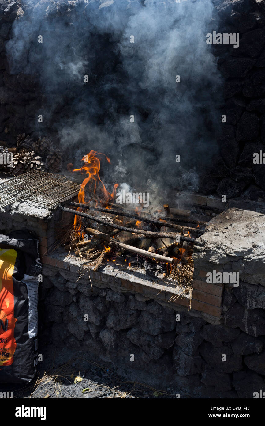 Barbecue BBQ at an outdoor stne built rustic barbecue area on Tenerife ...