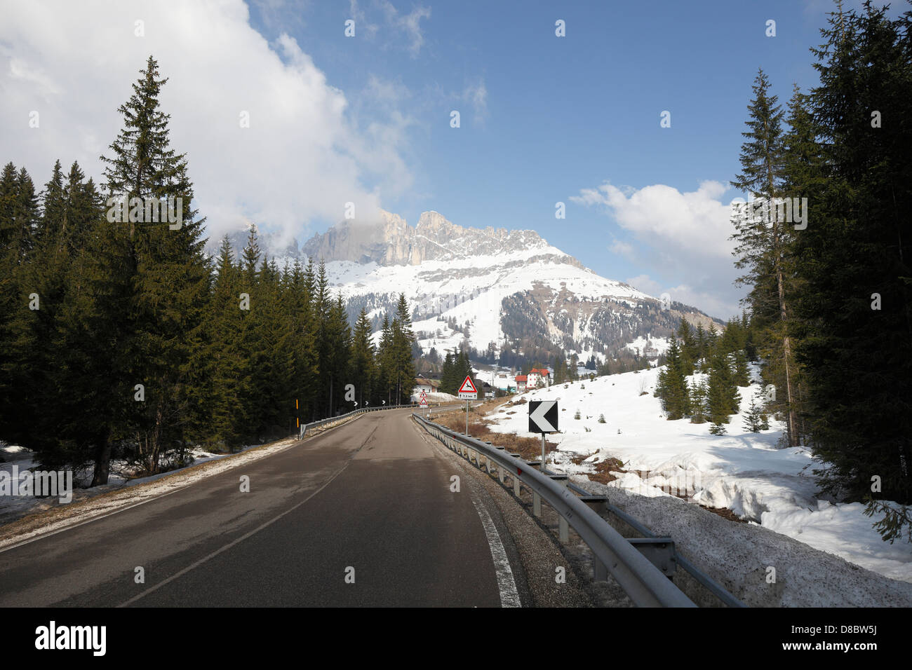 The road to the pass Costalunga, Val d'Ega, South Tyrol, Italy Stock ...