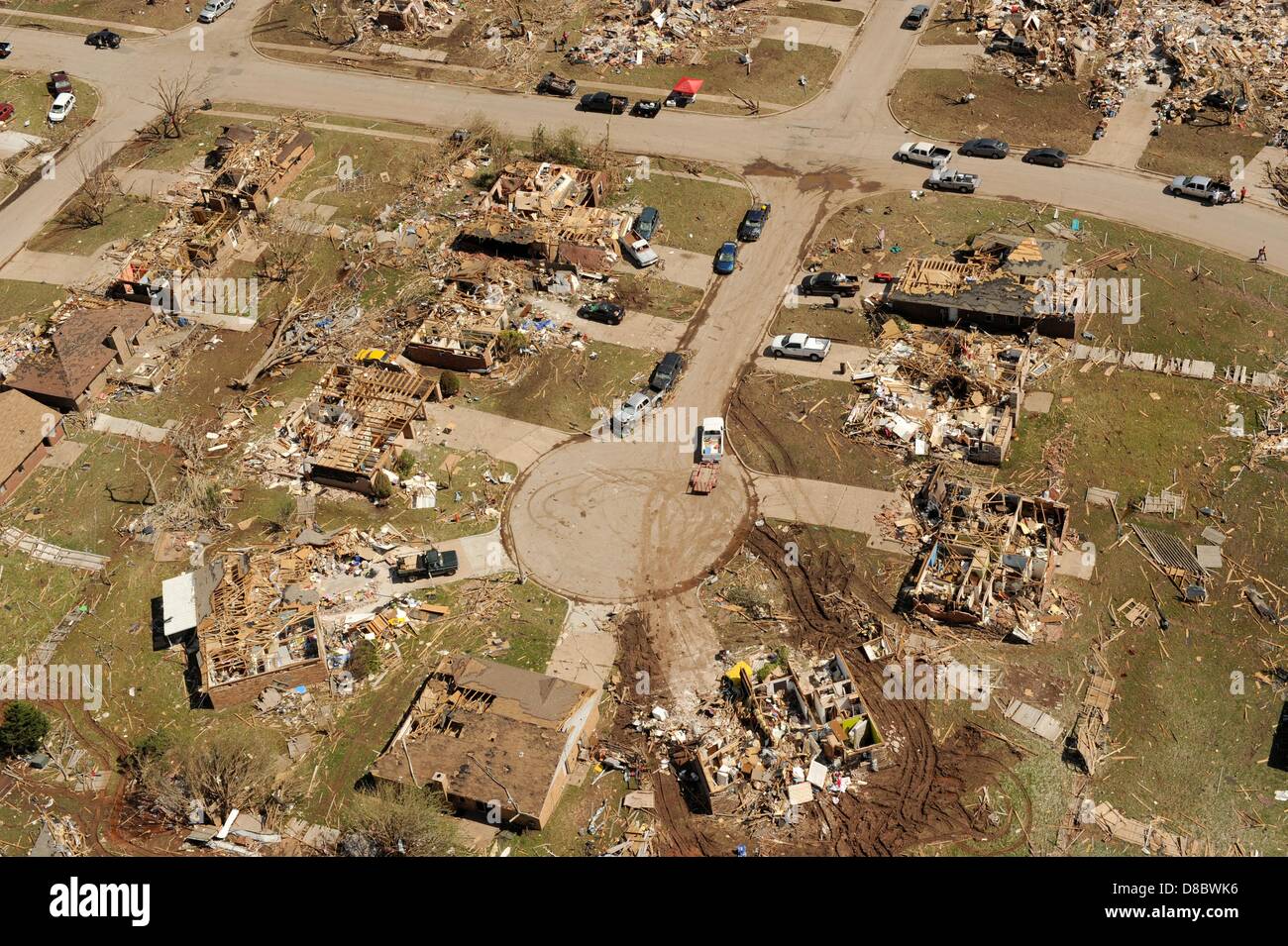 Aerial view of the path of destruction in the aftermath of an EF-5 ...