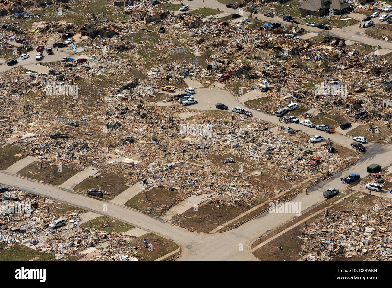 Aerial view of the path of destruction in the aftermath of an EF-5 ...