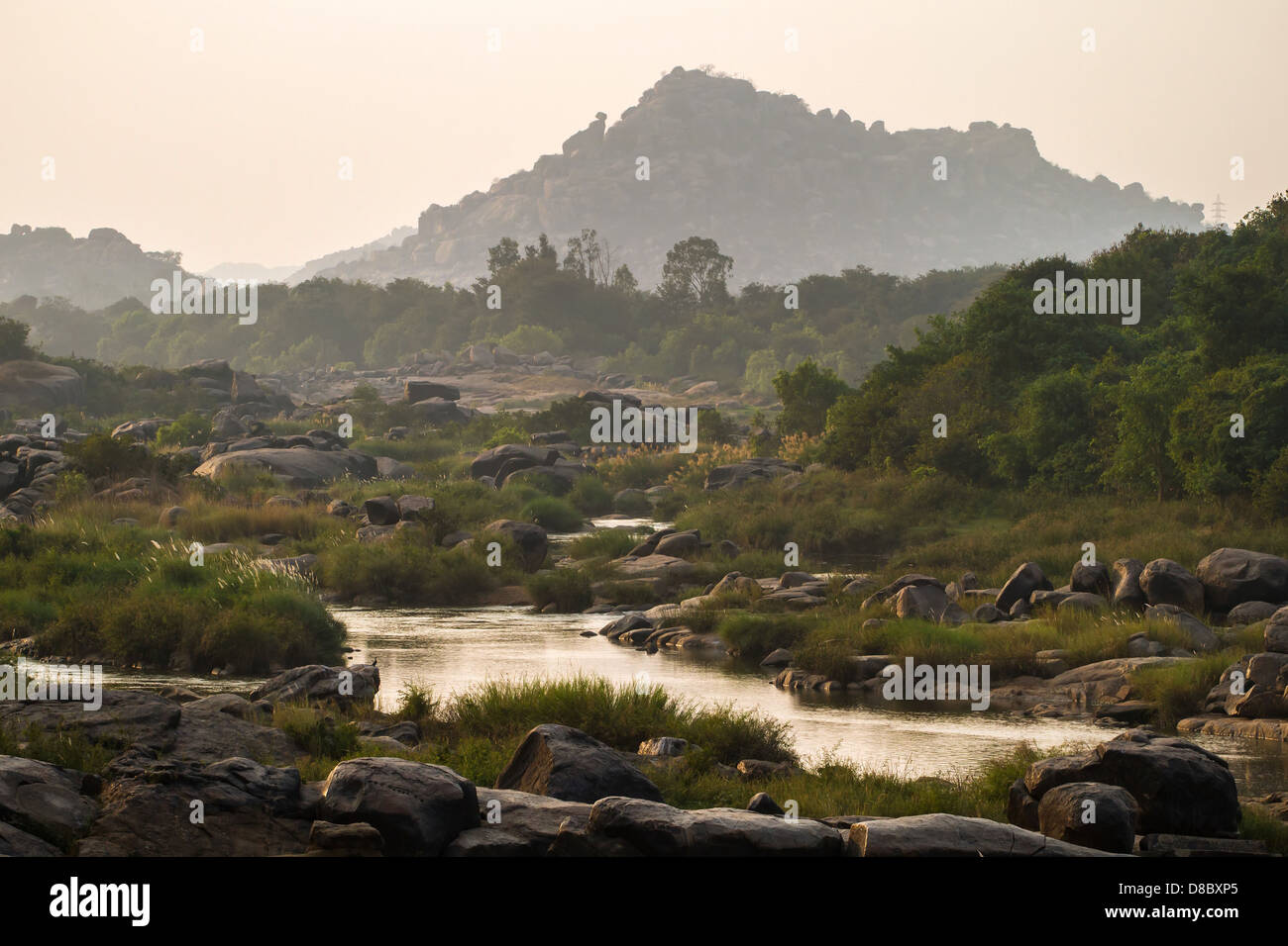 Thungabhandra river landscape in Hampi, Karnataka, India Stock Photo ...