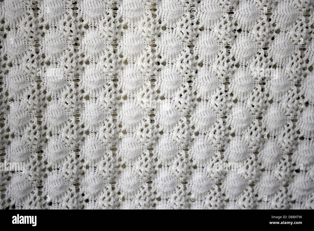 A close-up view of a white crochet knit texture, showing the intricate ...