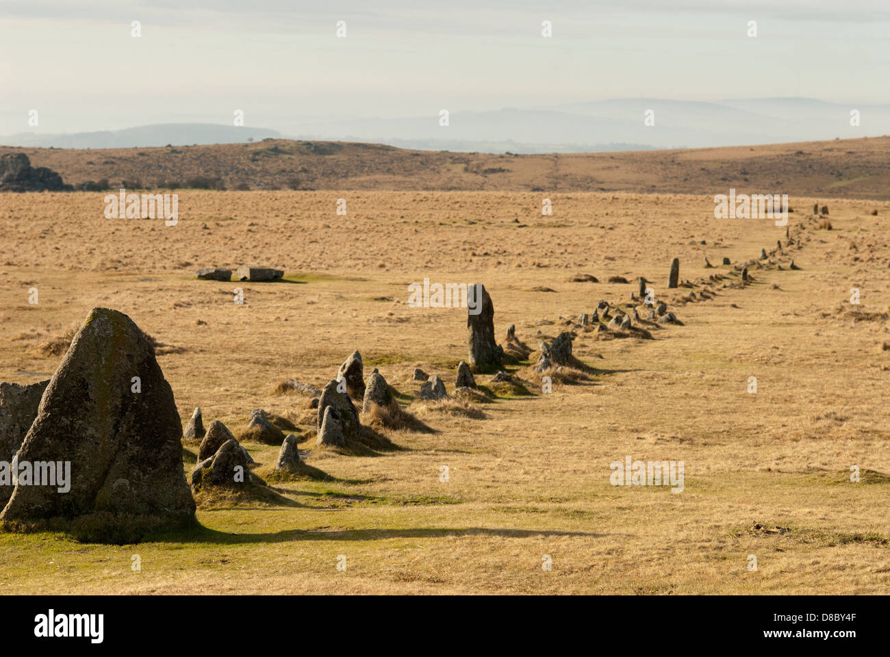 Merrivale Stone Rows, Dartmoor, Devon Stock Photo - Alamy
