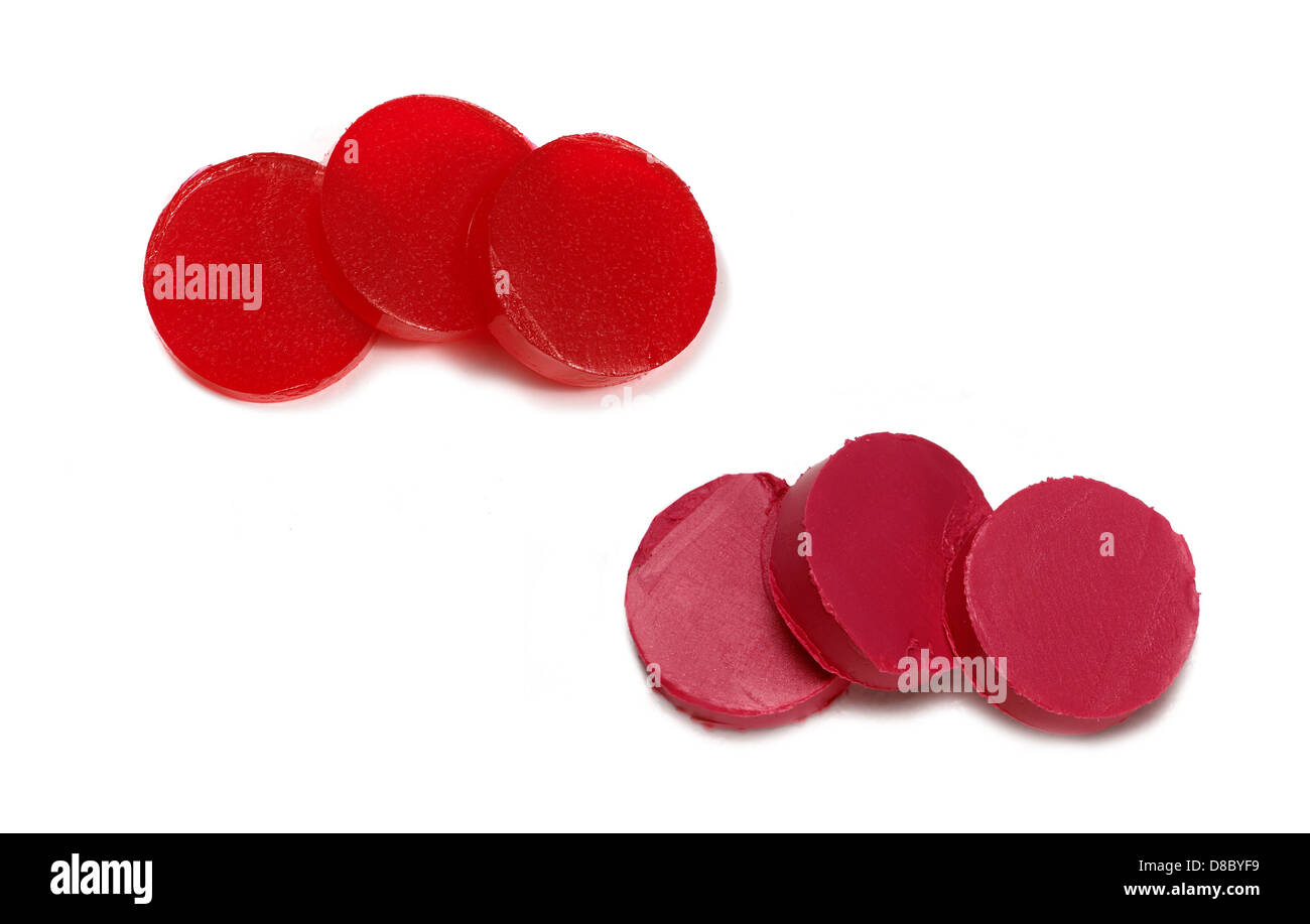 chopped red blusher/lip stick cut out onto a white background Stock ...