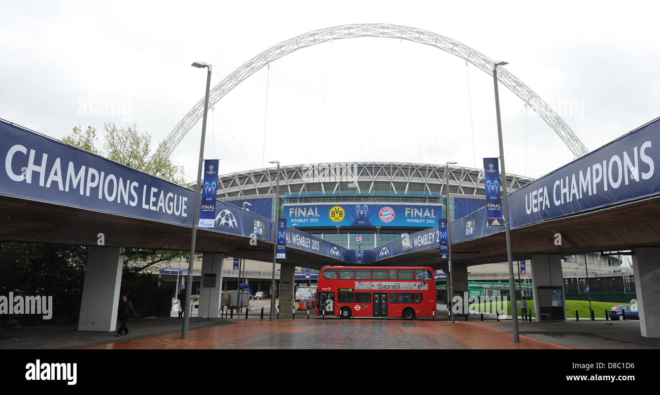 A bus drives past Wembley Stadium in London, England, on May 24, 2013 ...