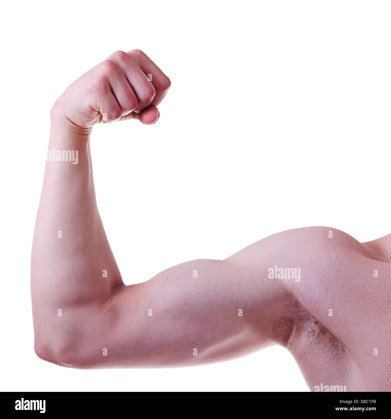 Men's biceps on a white background Stock Photo - Alamy