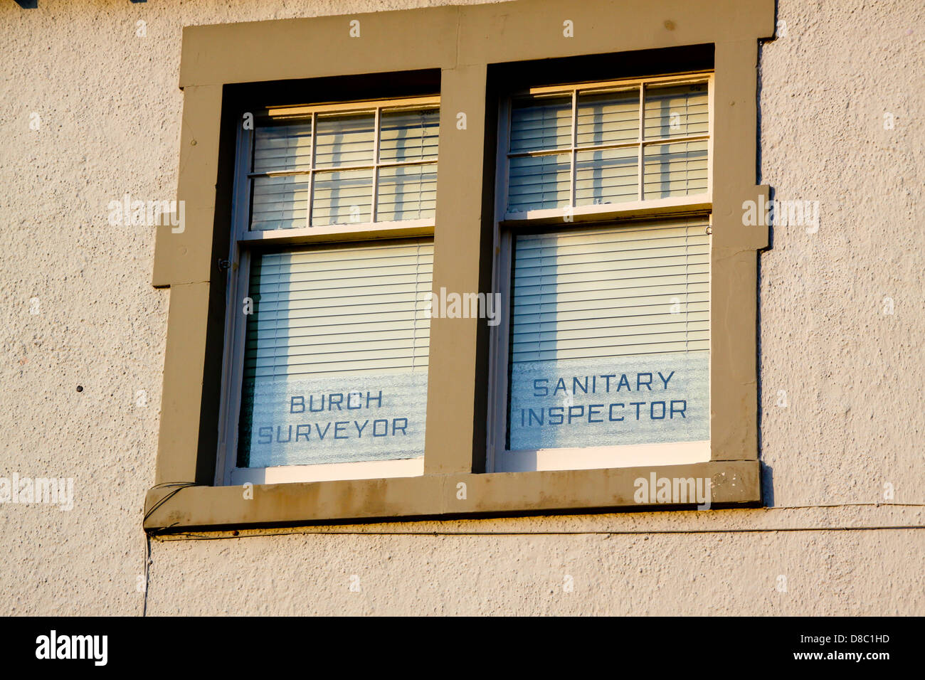Burgh Surveyor Sanitary Inspector office window Stock Photo - Alamy