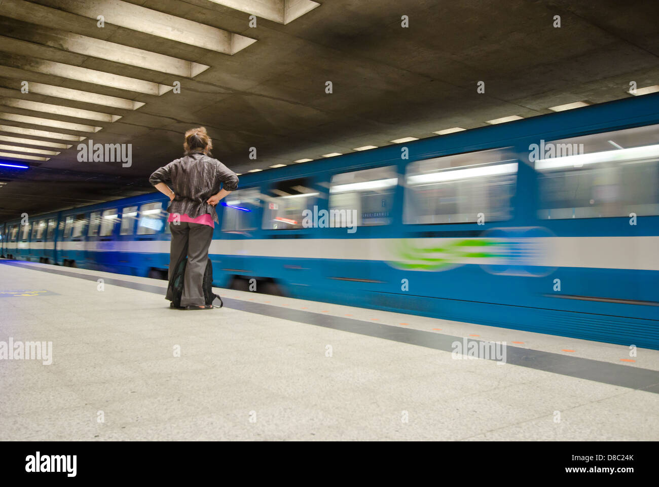 Montreal, Canada - 2 September 2012: STM Subway train entering station ...