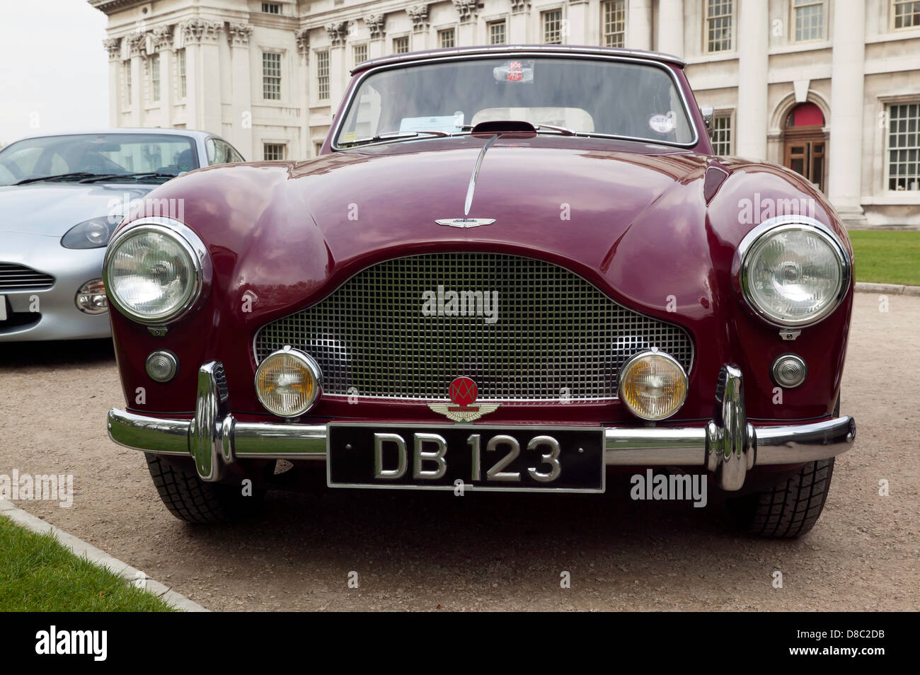 Front view of a vintage Red, 1959, Aston Martin DB Mark III on display ...