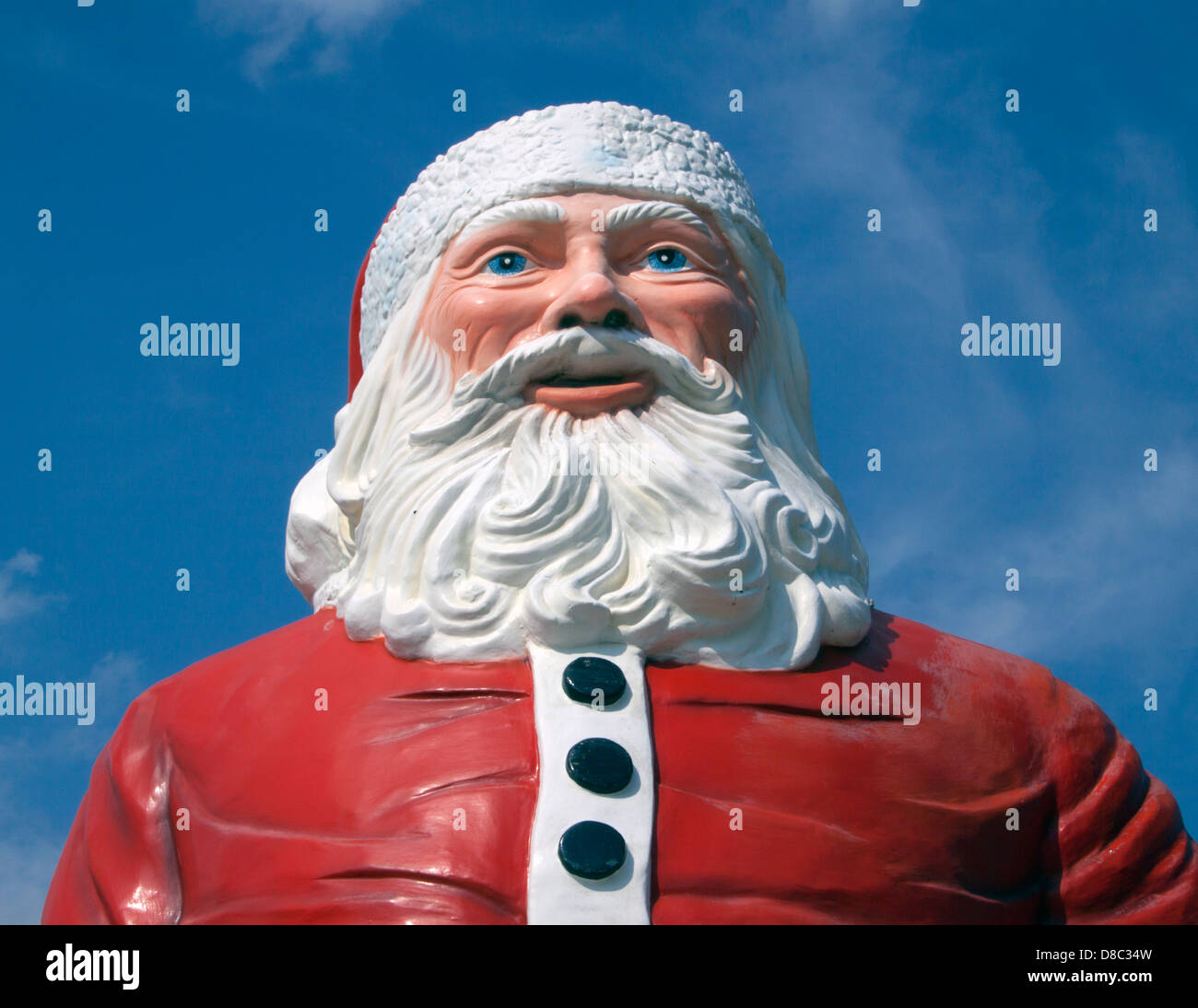 Close up of giant Santa statue at the Town Hall in Santa Claus Indiana ...