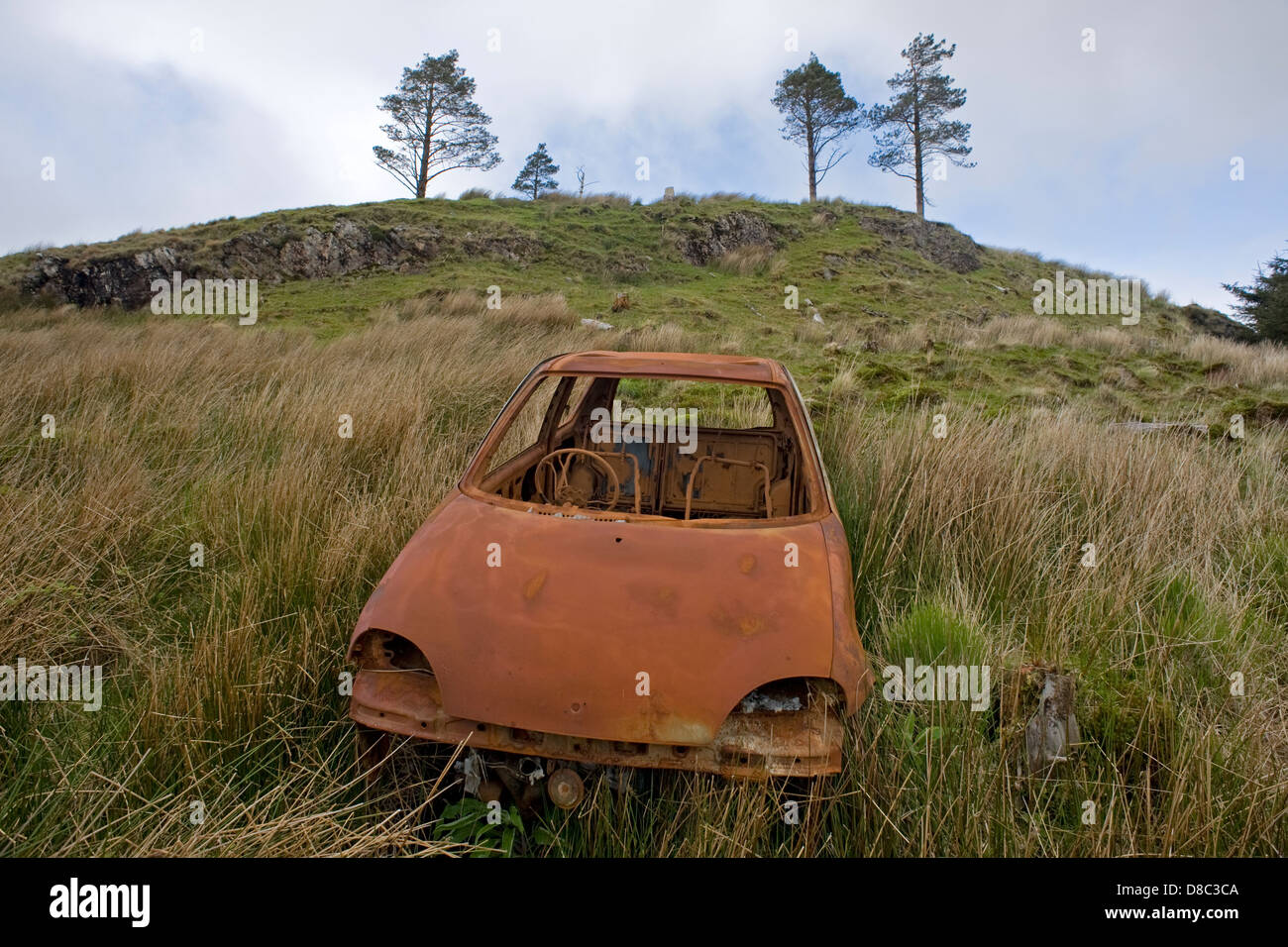 Rusty car abandoned above Tawnyard Lough, County Mayo. Ireland Stock ...