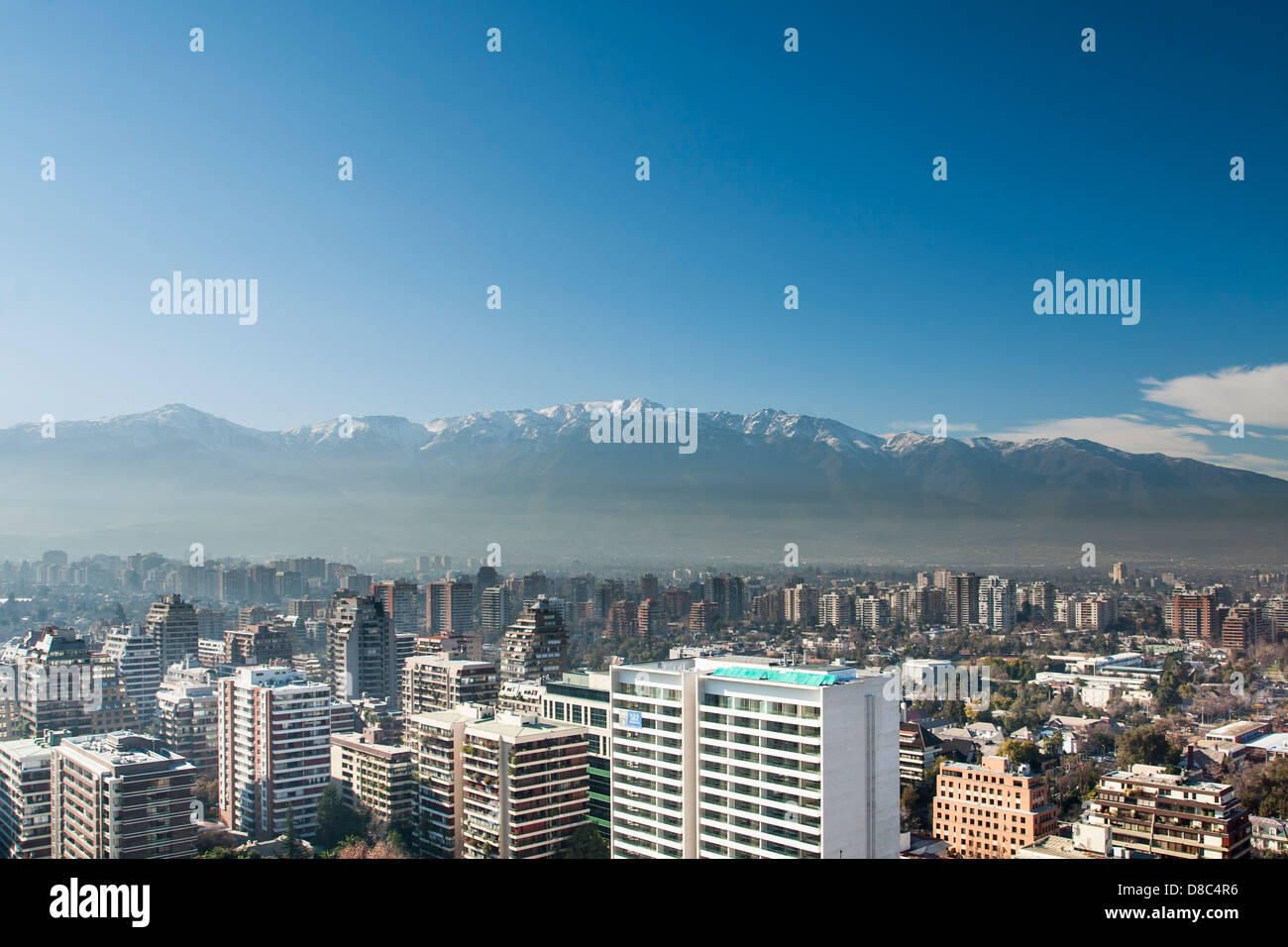 View of the city of Santiago and Andes Mountains from the top of a ...