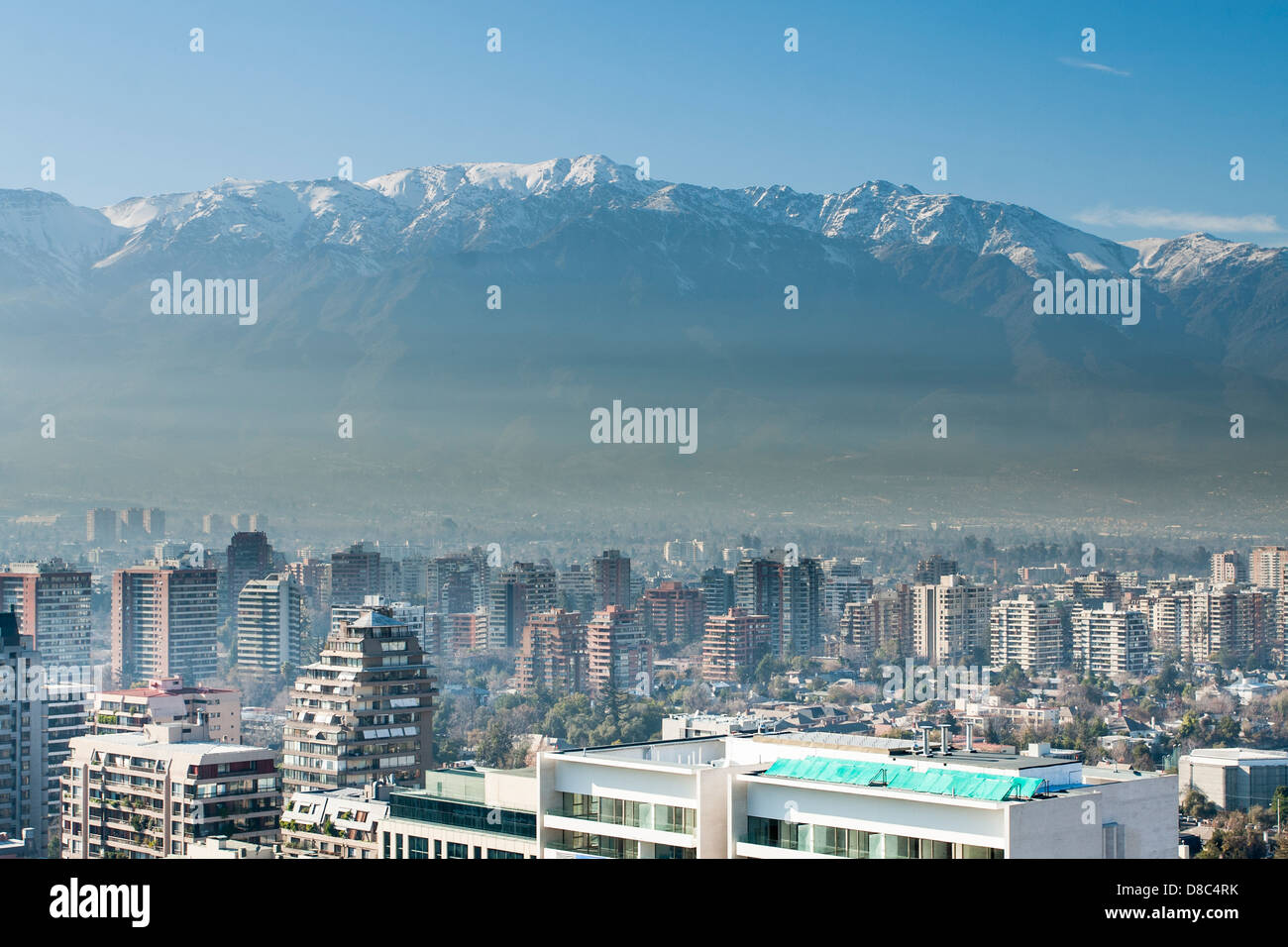View of the city of Santiago and Andes Mountains from the top of a ...