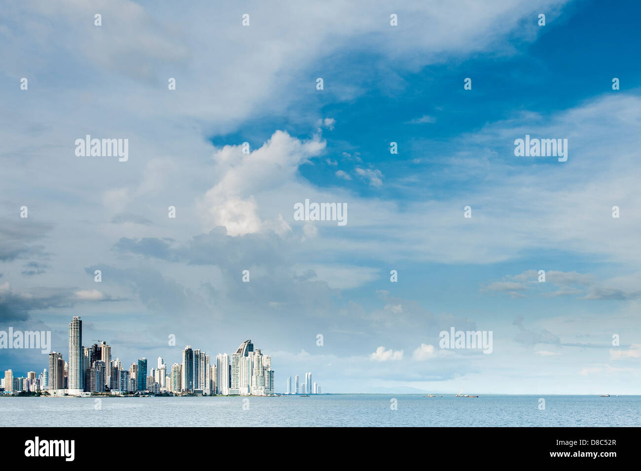 Skyscrapers in Punta Pacifica viewed from Las Bovedas promenade. Panama ...