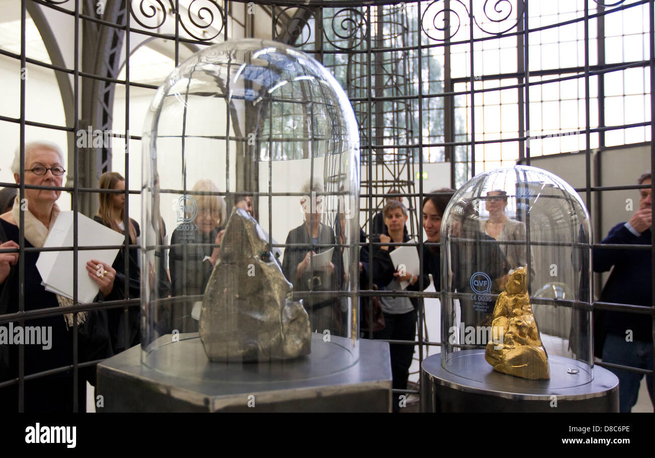 A construction by artist Bruce Nauman is on display as part of the ...