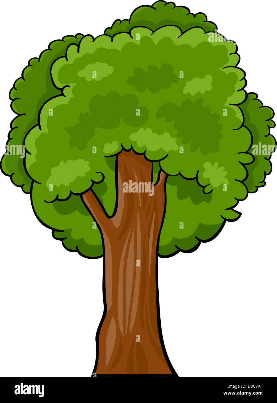 Cartoon Illustration of Green Deciduous Tree or Oak, Beech or Maple ...