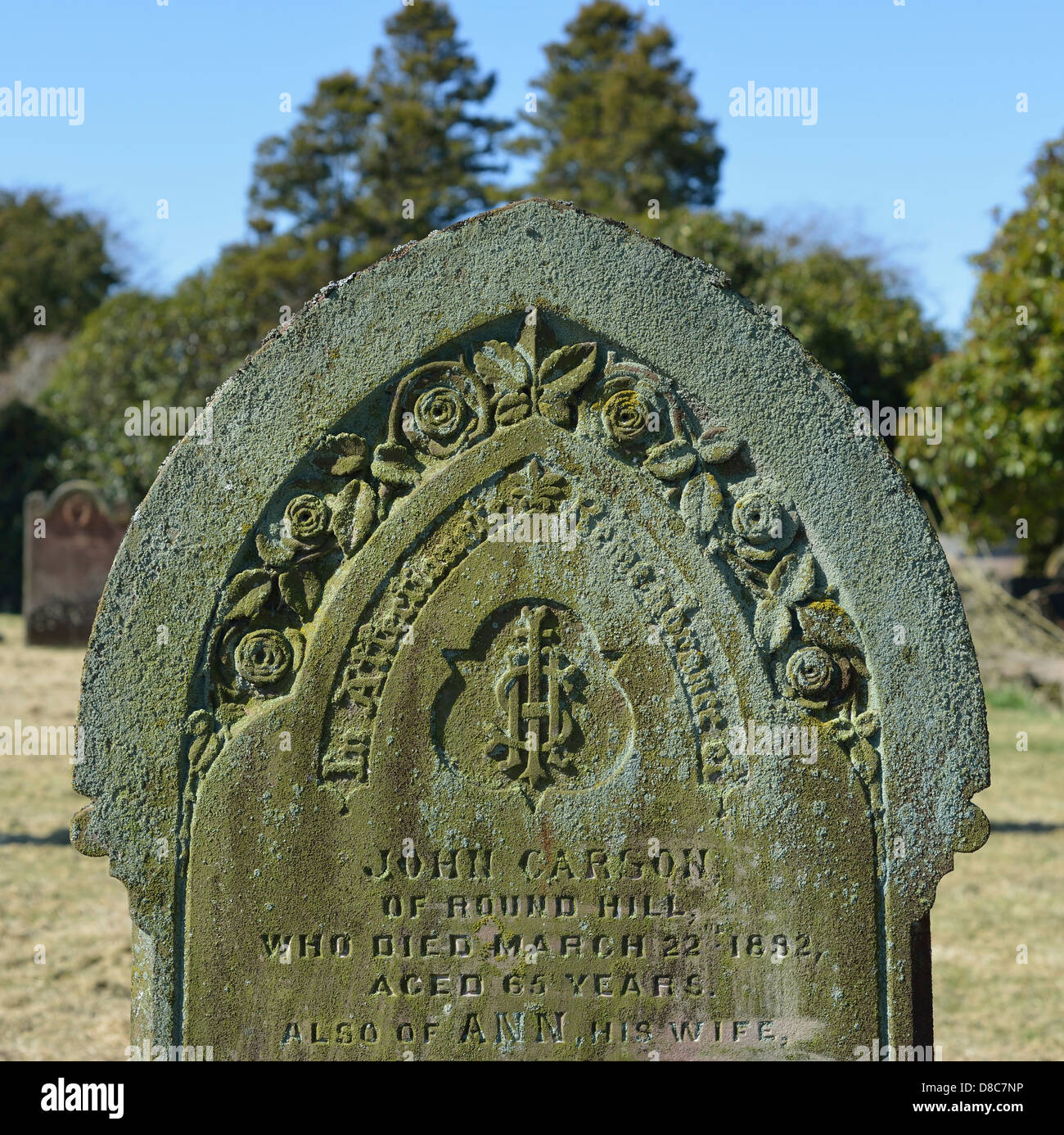 Gravestone with floral design (detail). Church of St. Mary Holme ...