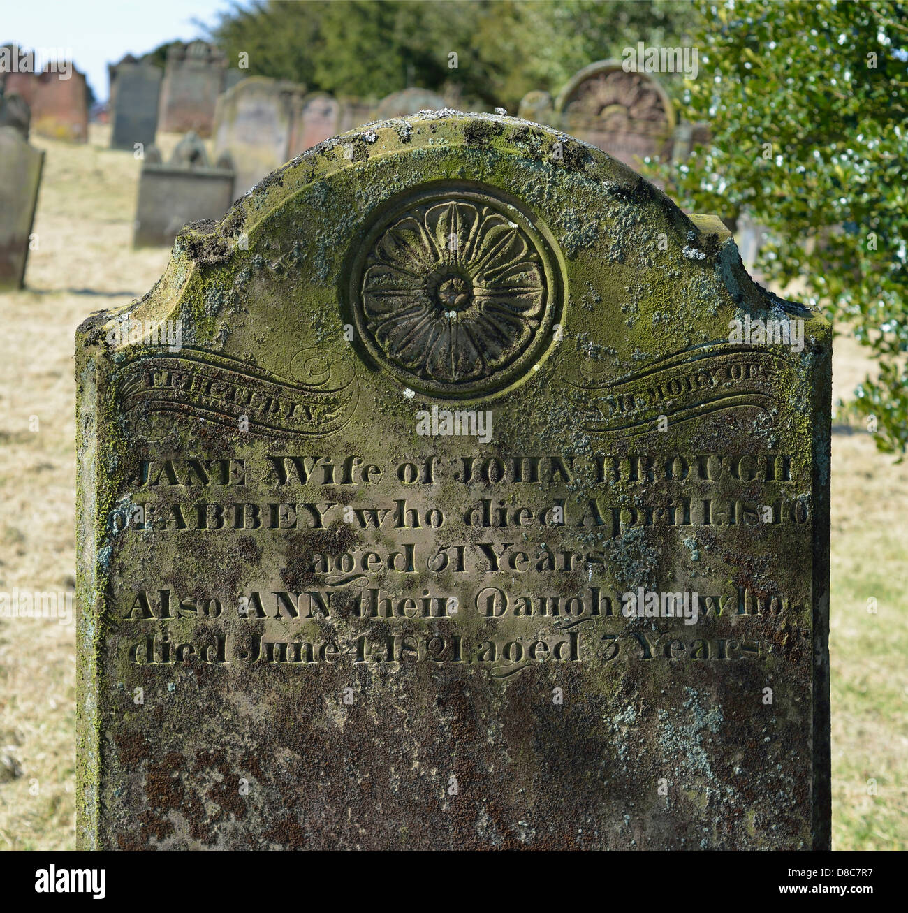Gravestone with floral design (detail). Church of St. Mary Holme ...