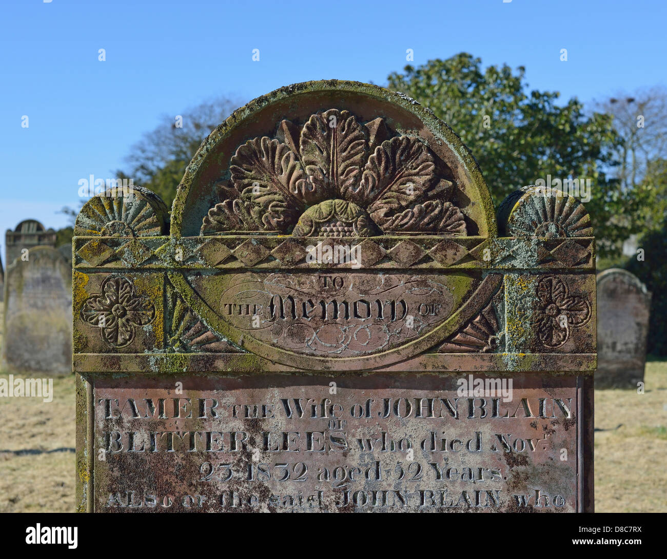 Gravestone with floral design (detail). Church of St. Mary Holme ...