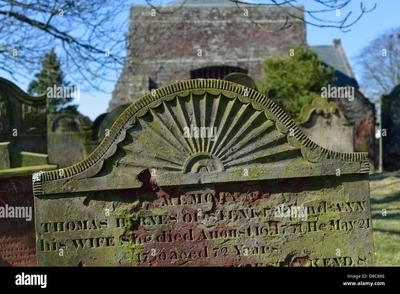 Gravestone with geometric fan design (detail). Church of St. Mary Holme ...