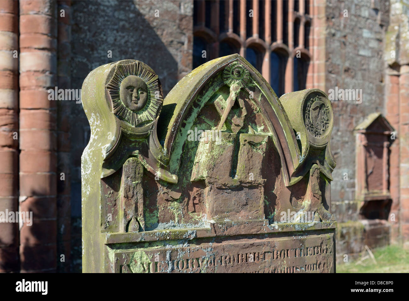 Gravestone with Masonic symbols (detail). Church of St. Mary Holme ...