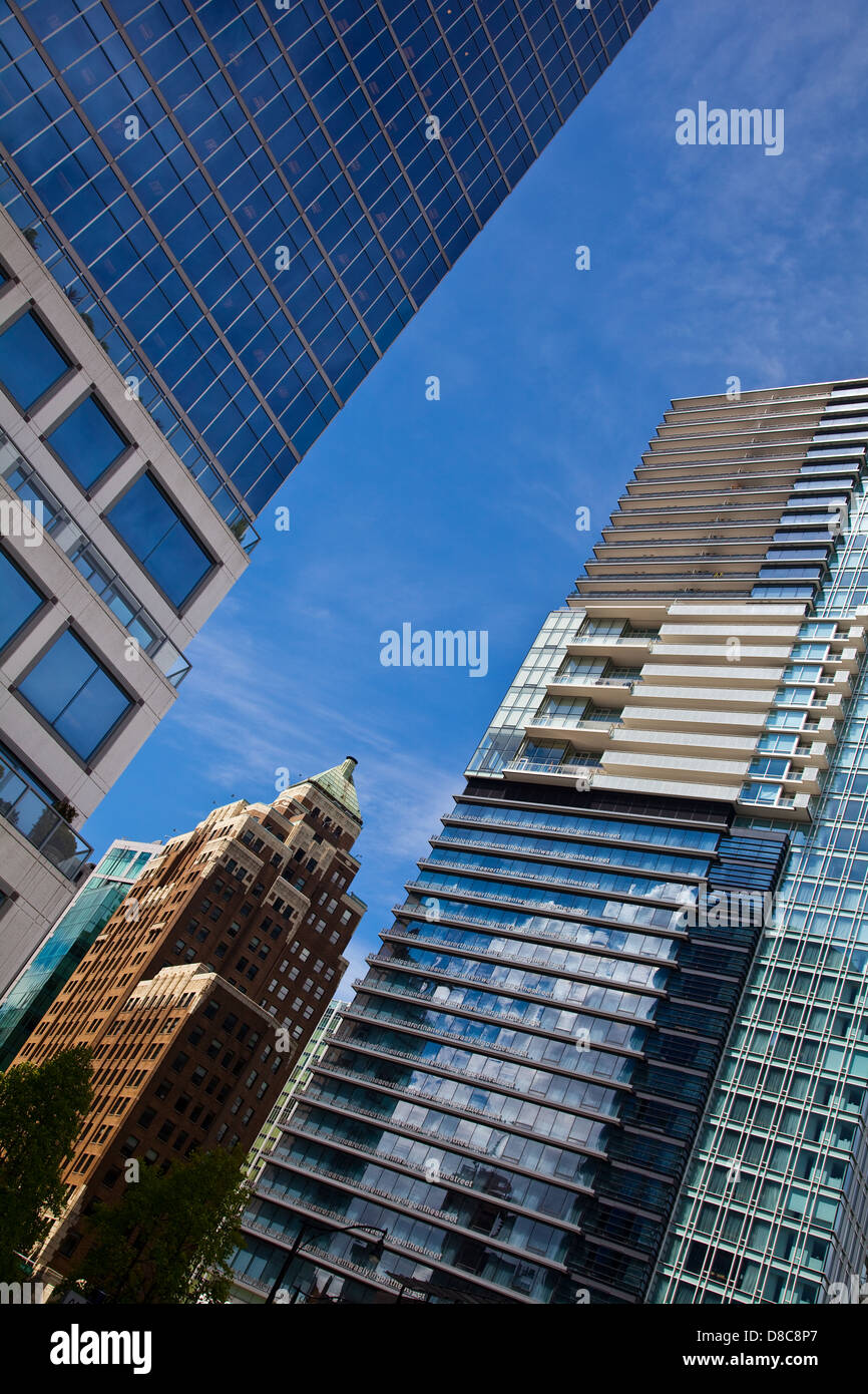 Diagonal abstract of downtown Vancouver with the older Marine Building ...