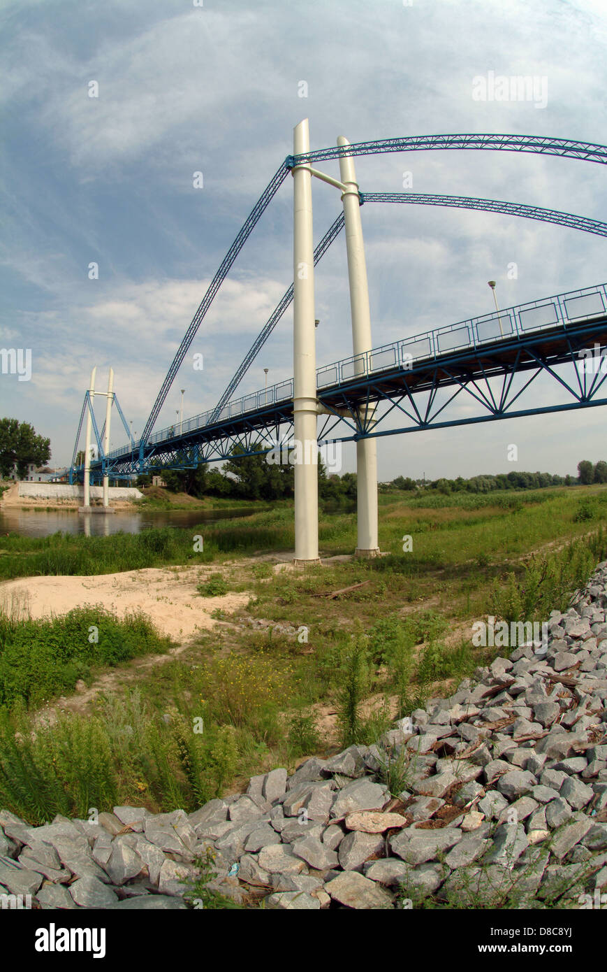 suspension bridge over the river, Kharkov region of Ukraine Stock Photo ...