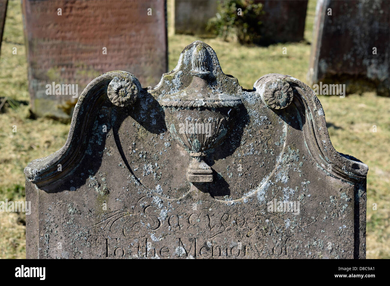 Gravestone with urn design. Church of St. Mary Holme Cultram. Abbeytown ...