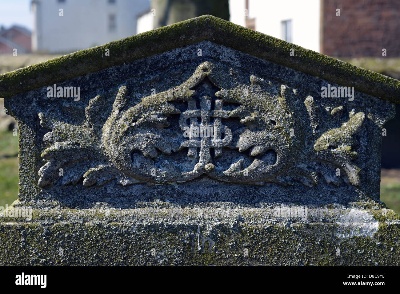 Gravestone with IHS design. Church of St. Mary Holme Cultram. Abbeytown ...