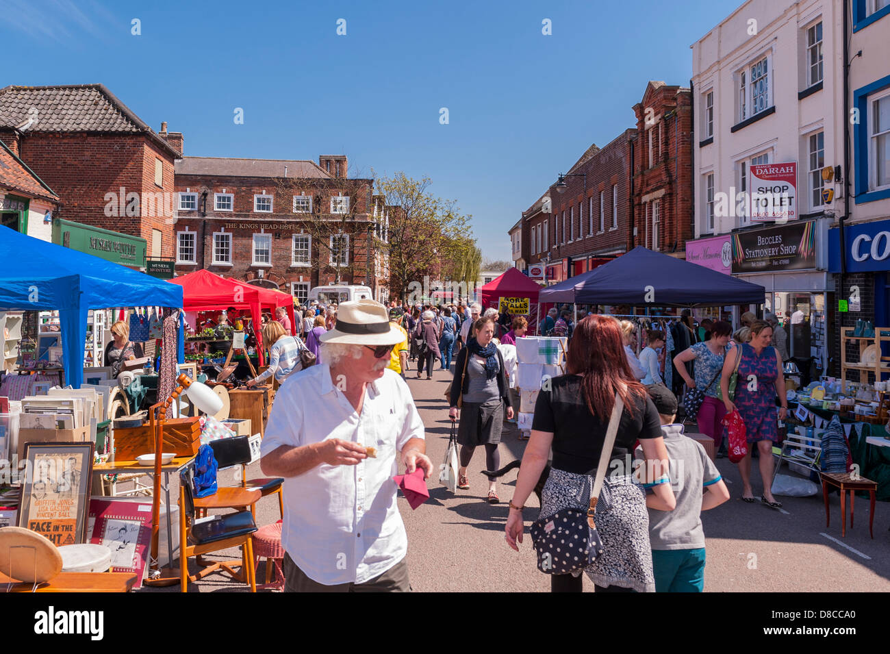 An antiques fair in the town centre of Beccles , Suffolk , England ...