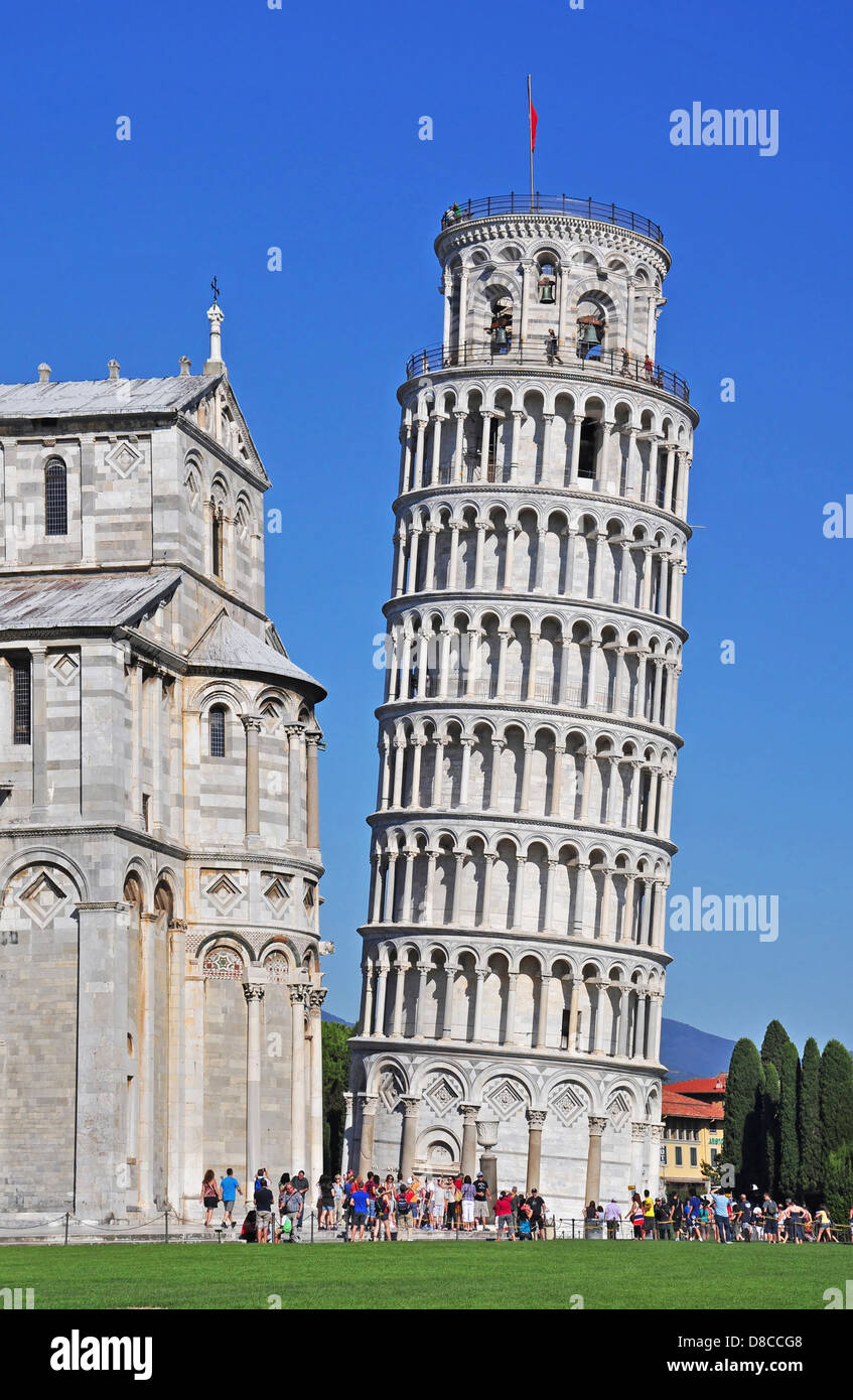 The Leaning Tower of Pisa showing the tower's incline compared to the ...