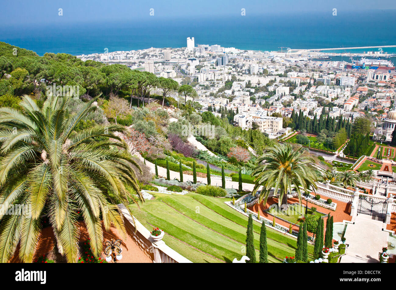 View of Haifa from the top of Mount Carmel showing the Port of Haifa ...