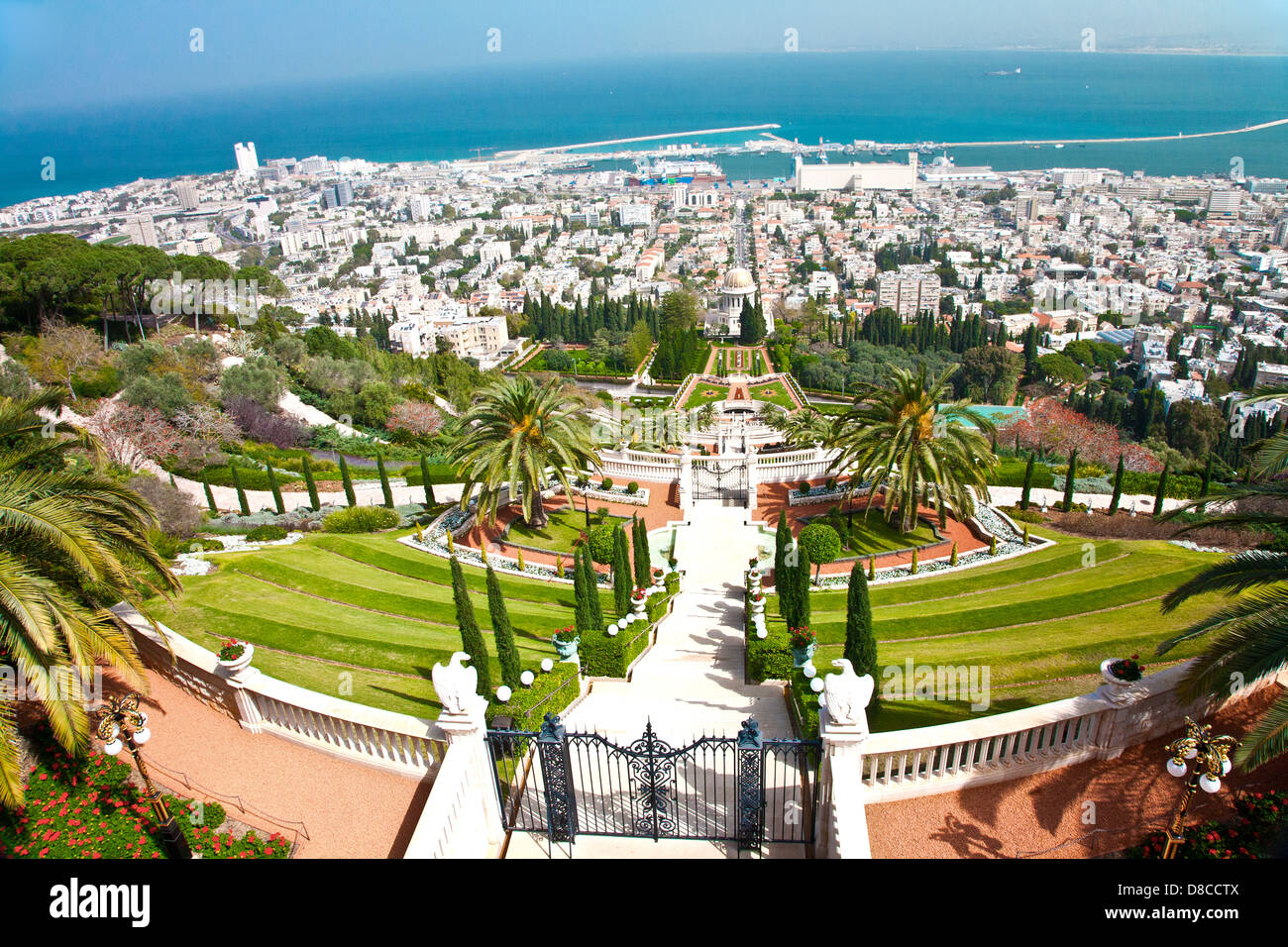 View of Haifa from the top of Mount Carmel showing the Port of Haifa ...