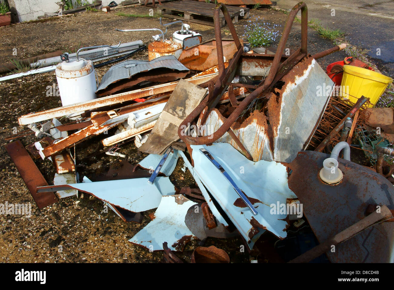 A collection of scrap metal waiting to go to the scrapyard Stock Photo ...
