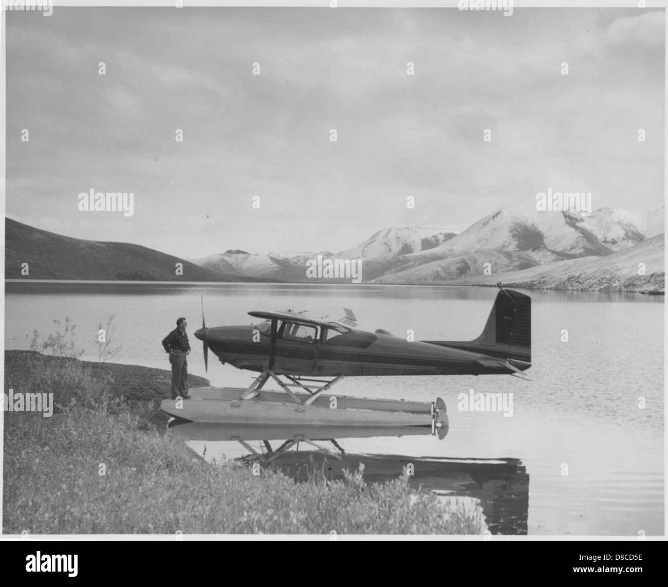 A 180 Cessna waterplane, designed for water landings and takeoffs, sits ...