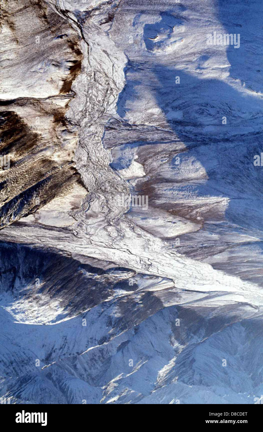 An aerial view of the Brooks Range in Alaska, showing the rugged ...