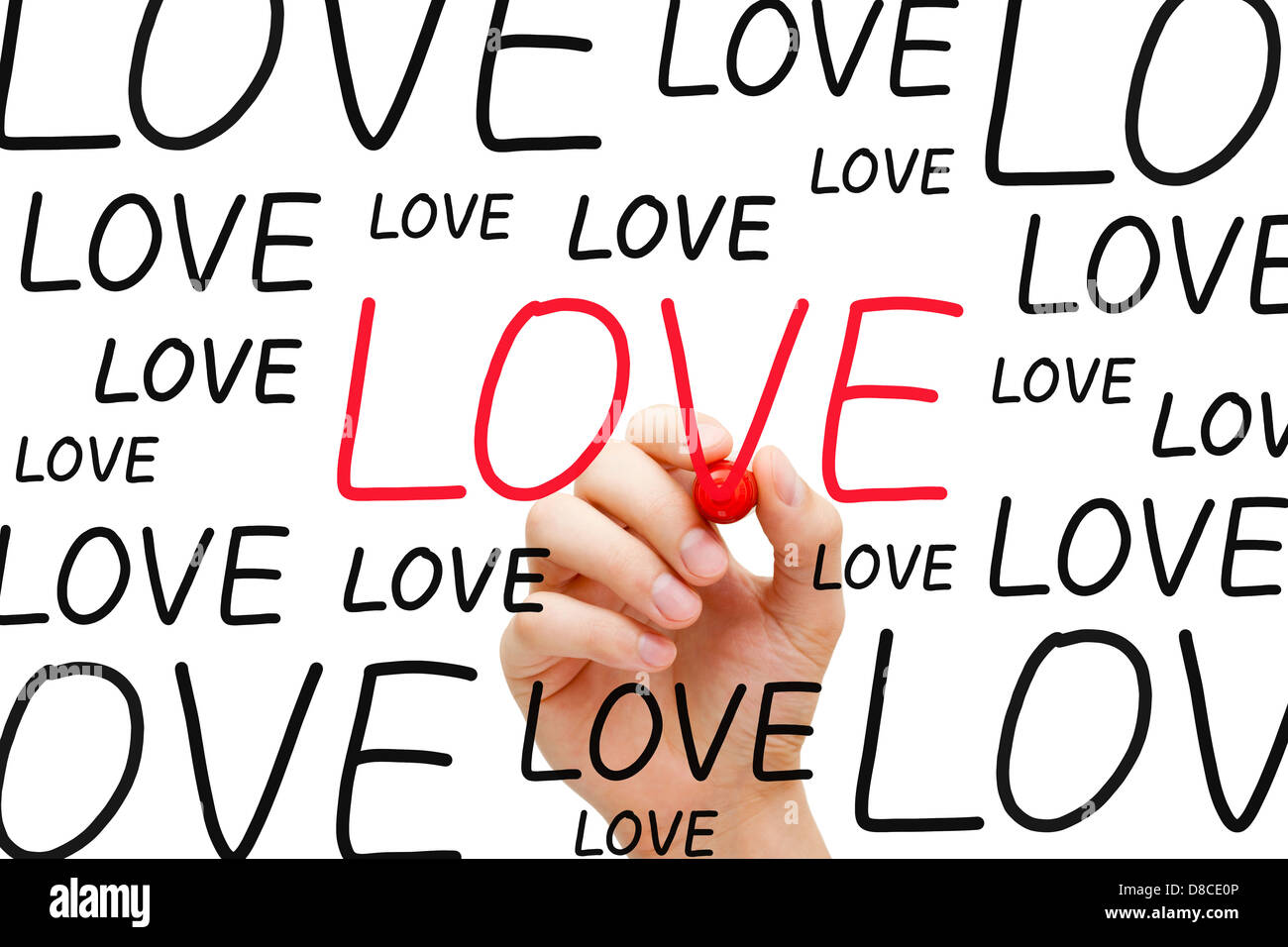 Hand writing Love with red marker on transparent wipe board. Concept ...