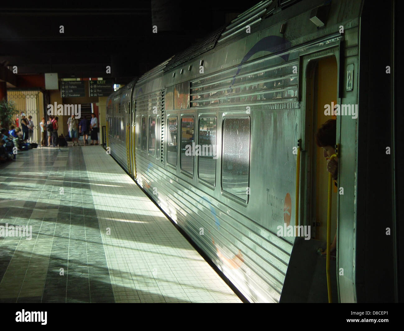 The Australind train is seen at a station, preparing to disembark ...