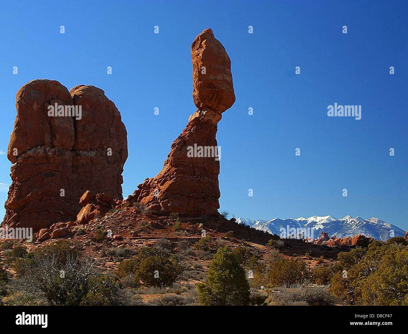 A naturally balanced stone formation stands in Arches National Park ...