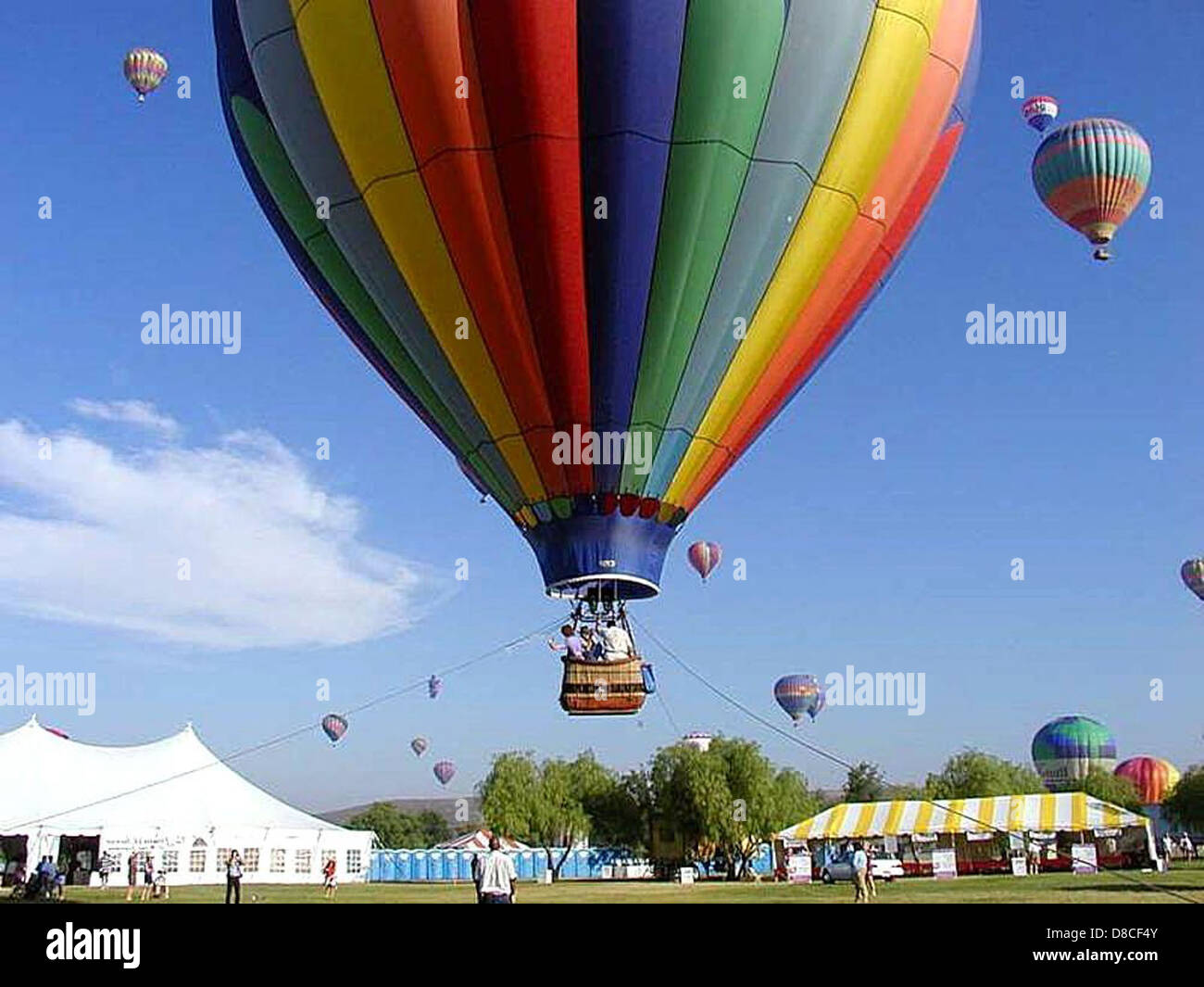 A collection of colorful balloons floating in the air, creating a ...