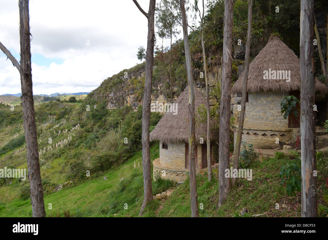 Traditional Chachapoyan style houses, reconstructed at the Kuelap ...