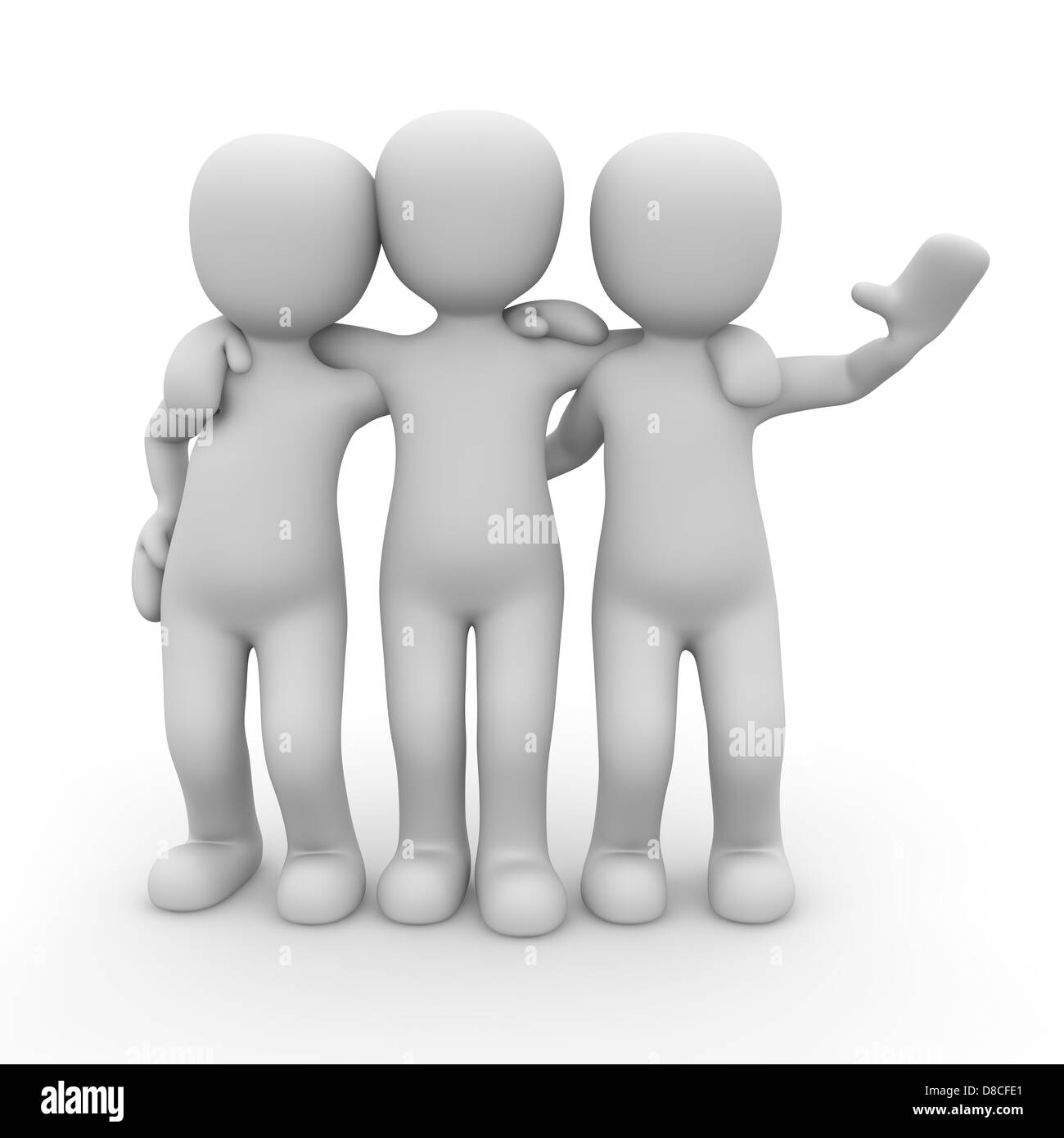 Three friends wave the others with their hands Stock Photo - Alamy