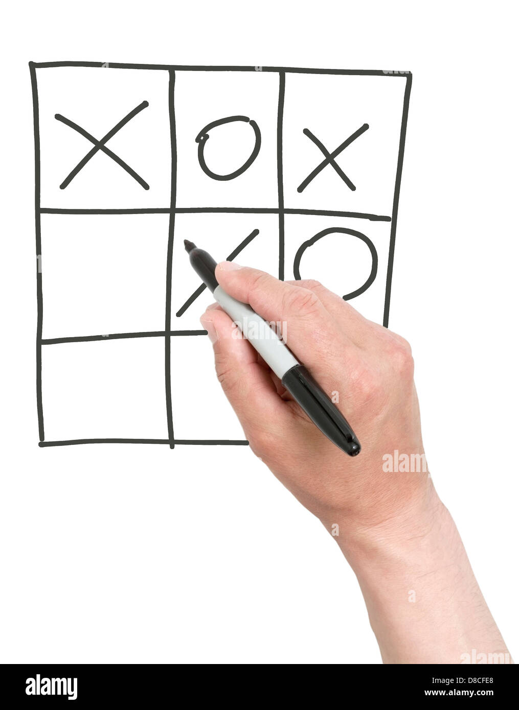 Hand drawing a cross in tick-tack-toe game. Isolated on white Stock ...