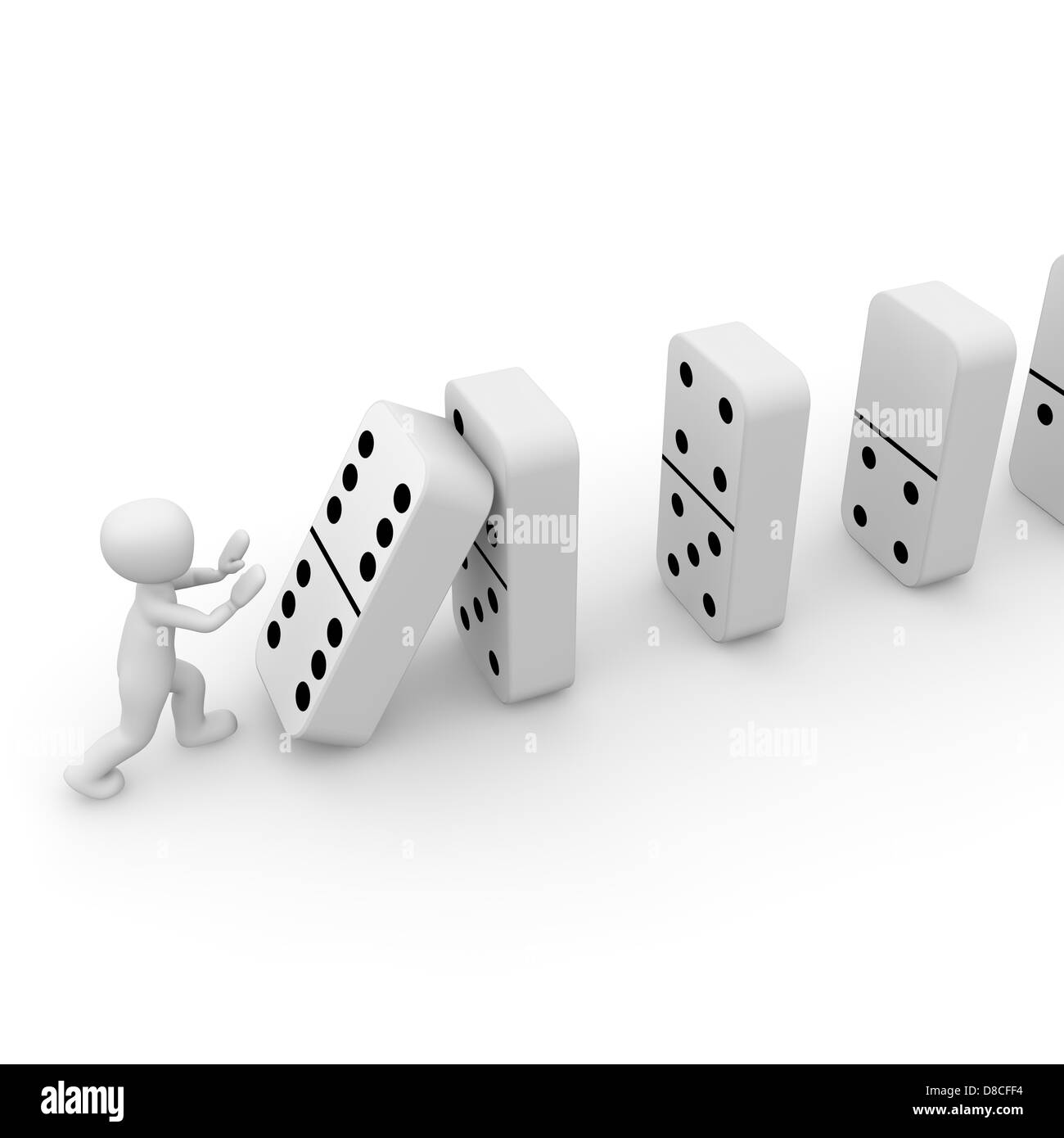 A 3D character pushes the dominoes Stock Photo - Alamy
