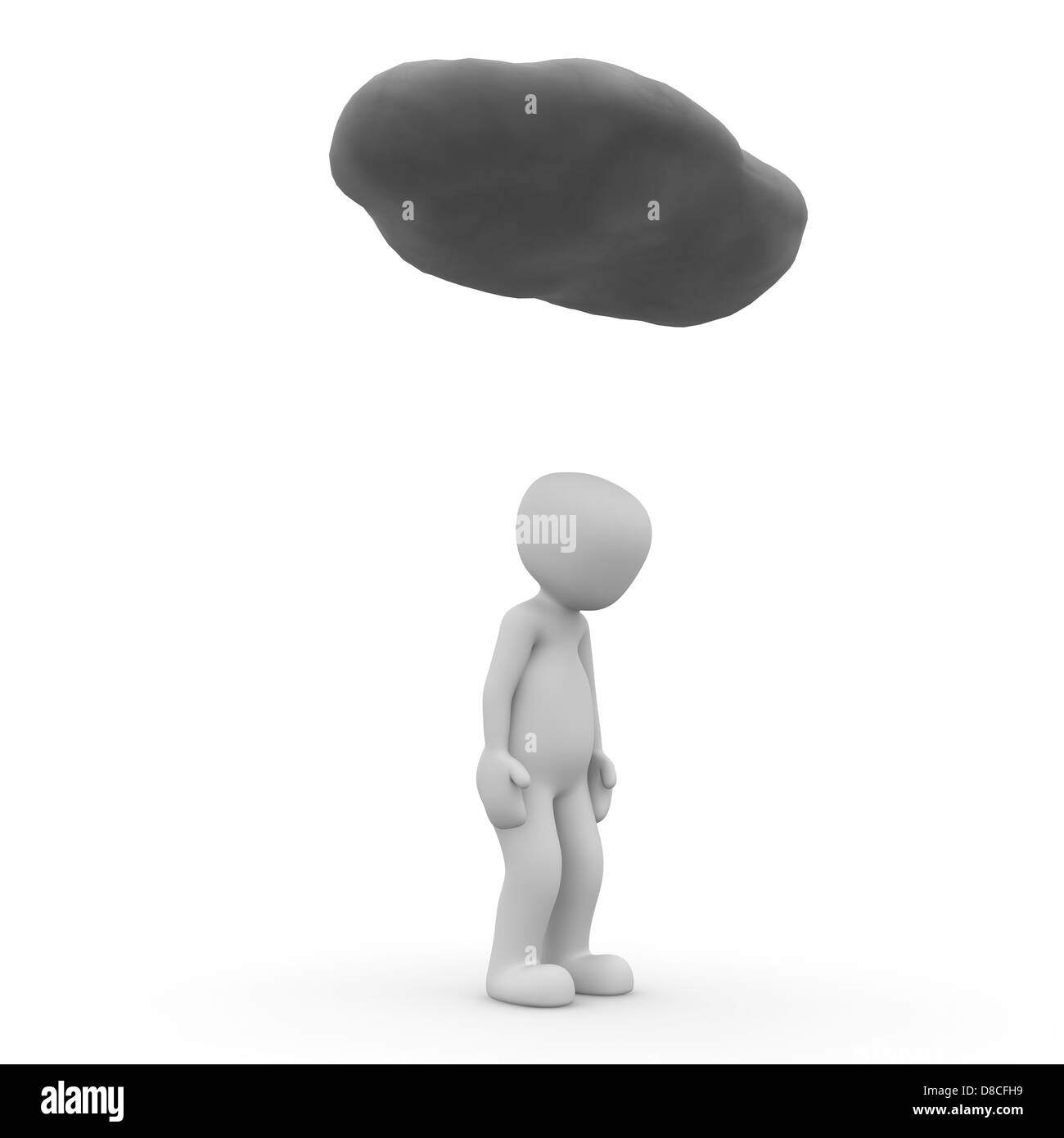 A sad 3D character unde a black cloud Stock Photo - Alamy