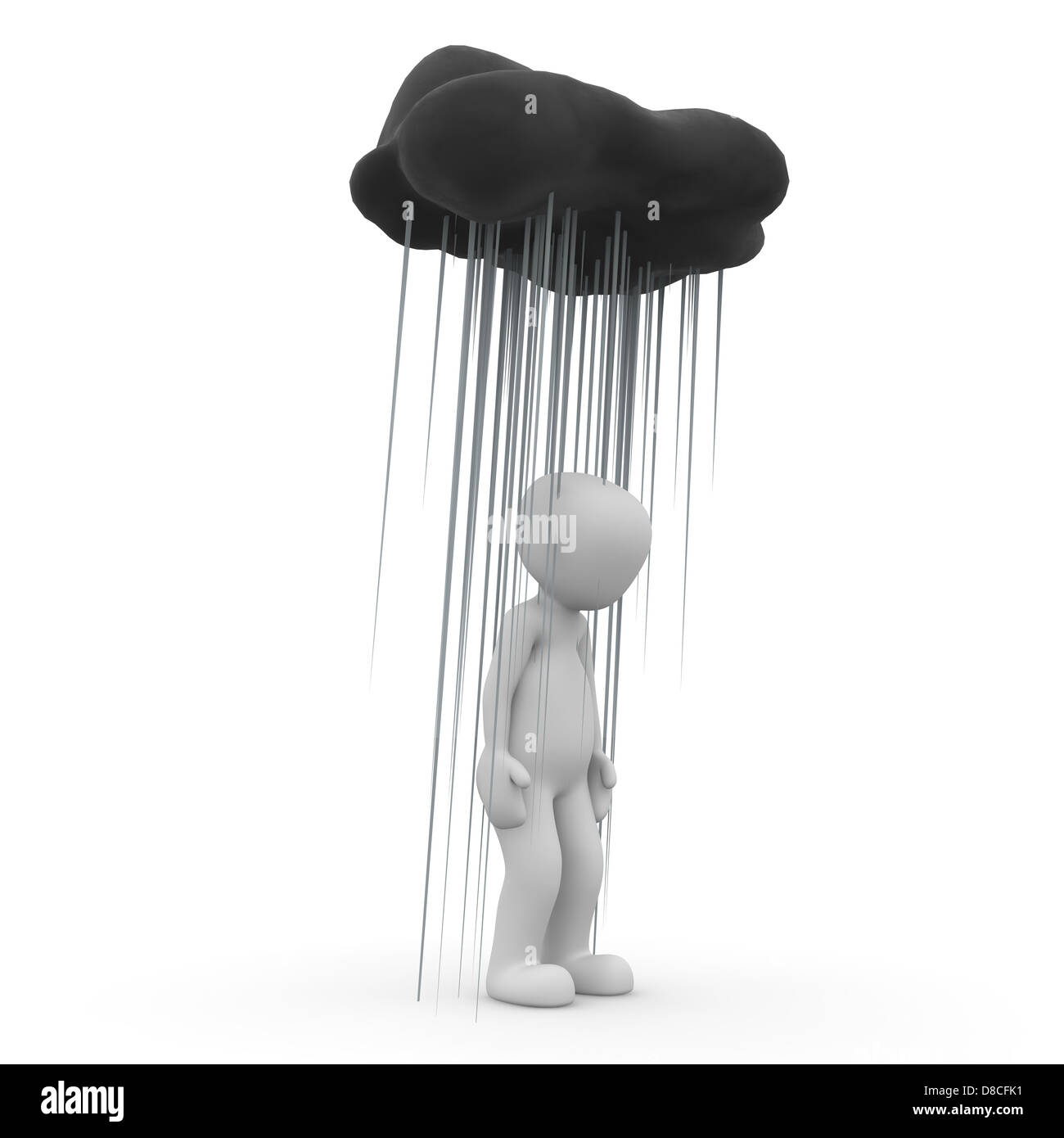 A sad 3D character under a rainy cloud Stock Photo - Alamy